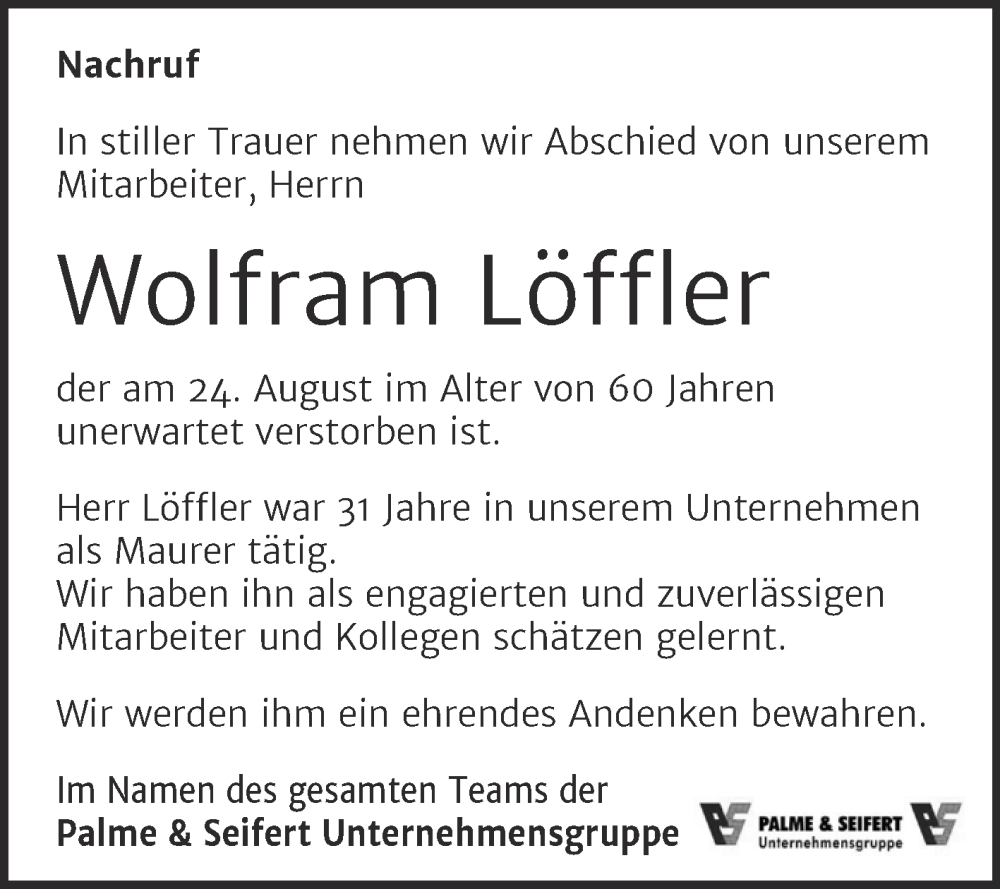 Traueranzeigen von Wolfram Löffler | www.abschied-nehmen.de