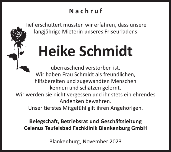 Traueranzeigen von Heike Schmidt | www.abschied-nehmen.de