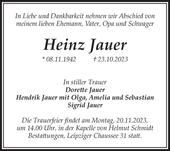 Traueranzeigen von Heinz Jauer | www.abschied-nehmen.de