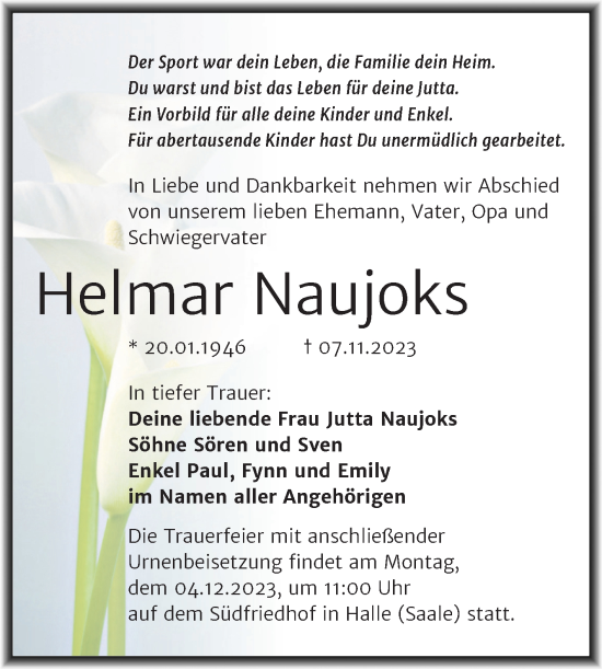 Traueranzeigen von Helmar Naujoks | www.abschied-nehmen.de Traueranzeigen von Helmar Naujoks | www.abschied-nehmen.de