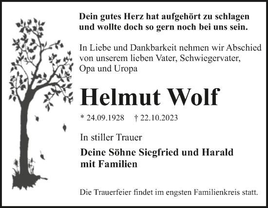 Traueranzeigen von Helmut Wolf | www.abschied-nehmen.de