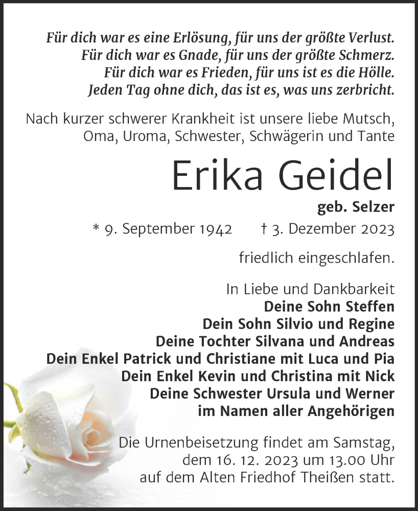 Traueranzeigen von Erika Geidel | www.abschied-nehmen.de