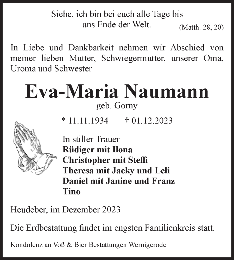Traueranzeigen von Eva-Maria Naumann | www.abschied-nehmen.de