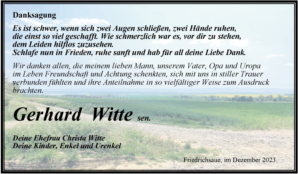 Traueranzeigen von Gerhard Witte | www.abschied-nehmen.de