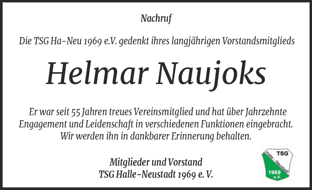 Traueranzeigen von Helmar Naujoks | www.abschied-nehmen.de Traueranzeigen von Helmar Naujoks | www.abschied-nehmen.de