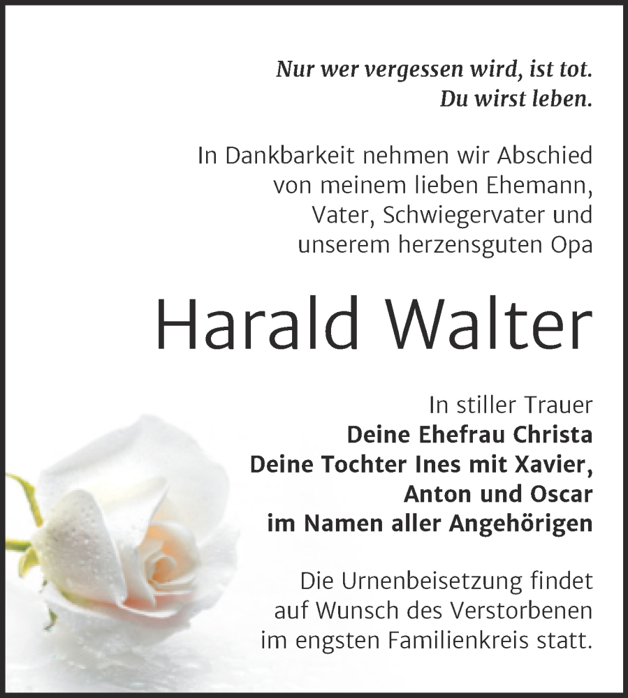 Traueranzeigen von Harald Walter | www.abschied-nehmen.de