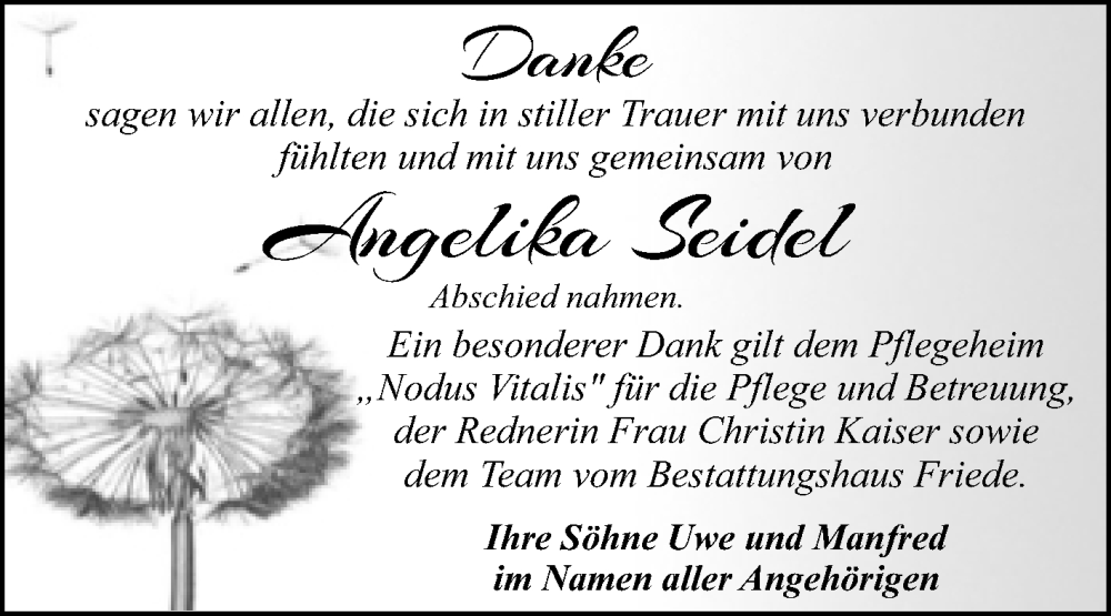 Traueranzeigen von Angelika Seidel | www.abschied-nehmen.de