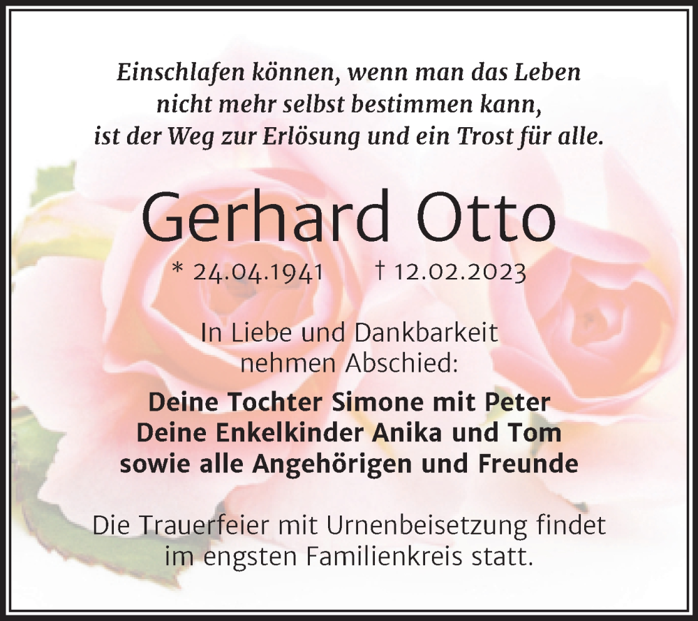 Traueranzeigen von Gerhard Otto | www.abschied-nehmen.de