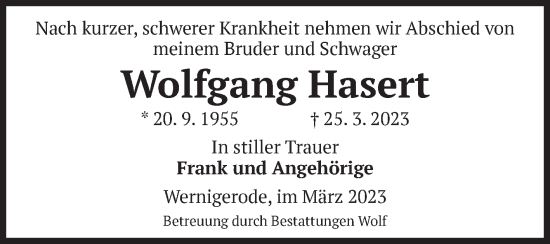 Traueranzeigen von Wolfgang Hasert | www.abschied-nehmen.de