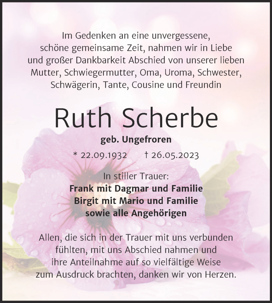 Traueranzeigen von Ruth Scherbe | www.abschied-nehmen.de