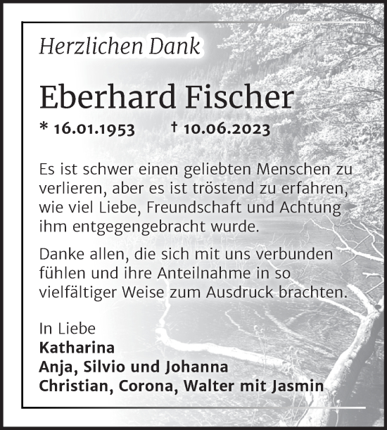 Traueranzeigen von Eberhard Fischer | www.abschied-nehmen.de