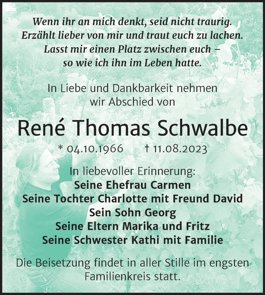 Traueranzeigen von René Thomas Schwalbe | www.abschied-nehmen.de