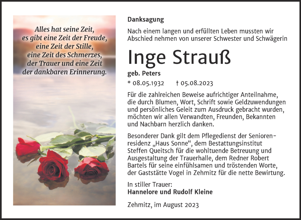 Traueranzeigen von Inge Strauß | www.abschied-nehmen.de