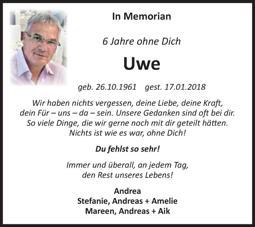 Traueranzeigen von Uwe | www.abschied-nehmen.de