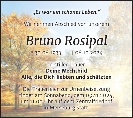 Traueranzeigen von Bruno Rosipal | www.abschied-nehmen.de