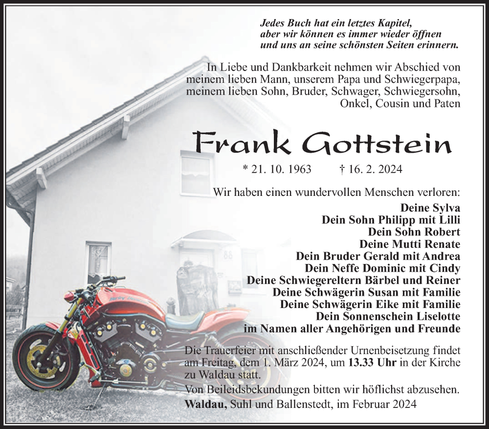 Traueranzeigen von Frank Gottstein | www.abschied-nehmen.de