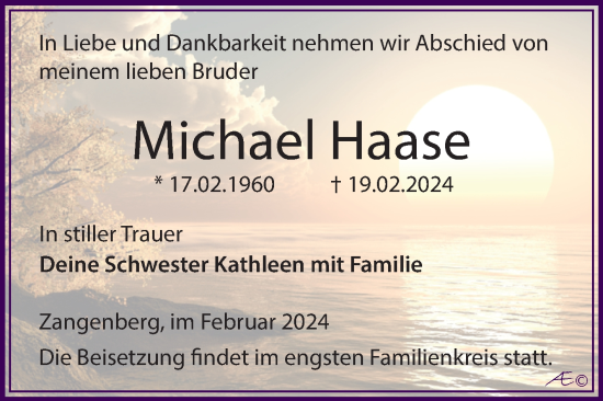 Traueranzeigen von Michael Haase | www.abschied-nehmen.de