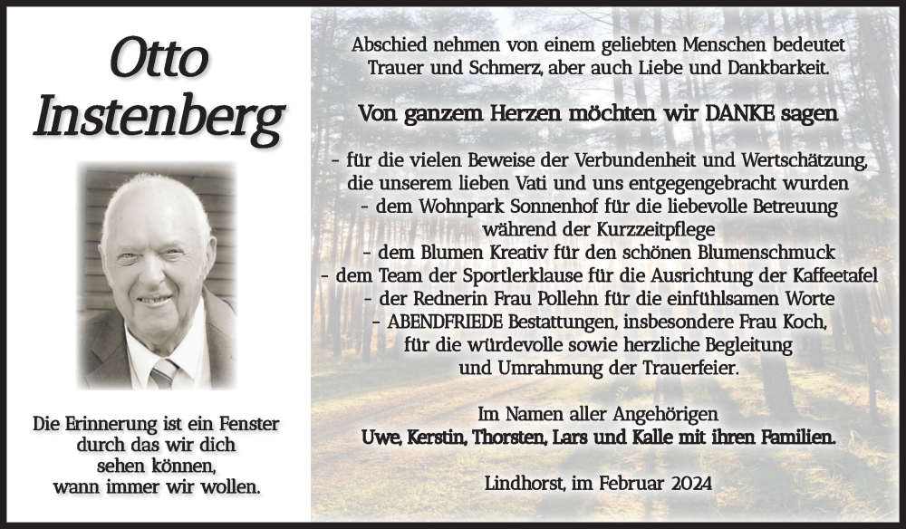 Traueranzeigen von Otto Instenberg | www.abschied-nehmen.de