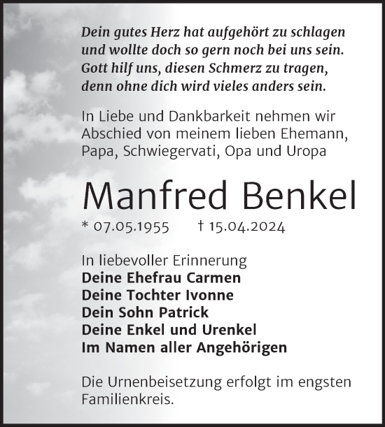 Traueranzeigen von Manfred Benkel | www.abschied-nehmen.de Traueranzeigen von Manfred Benkel | www.abschied-nehmen.de