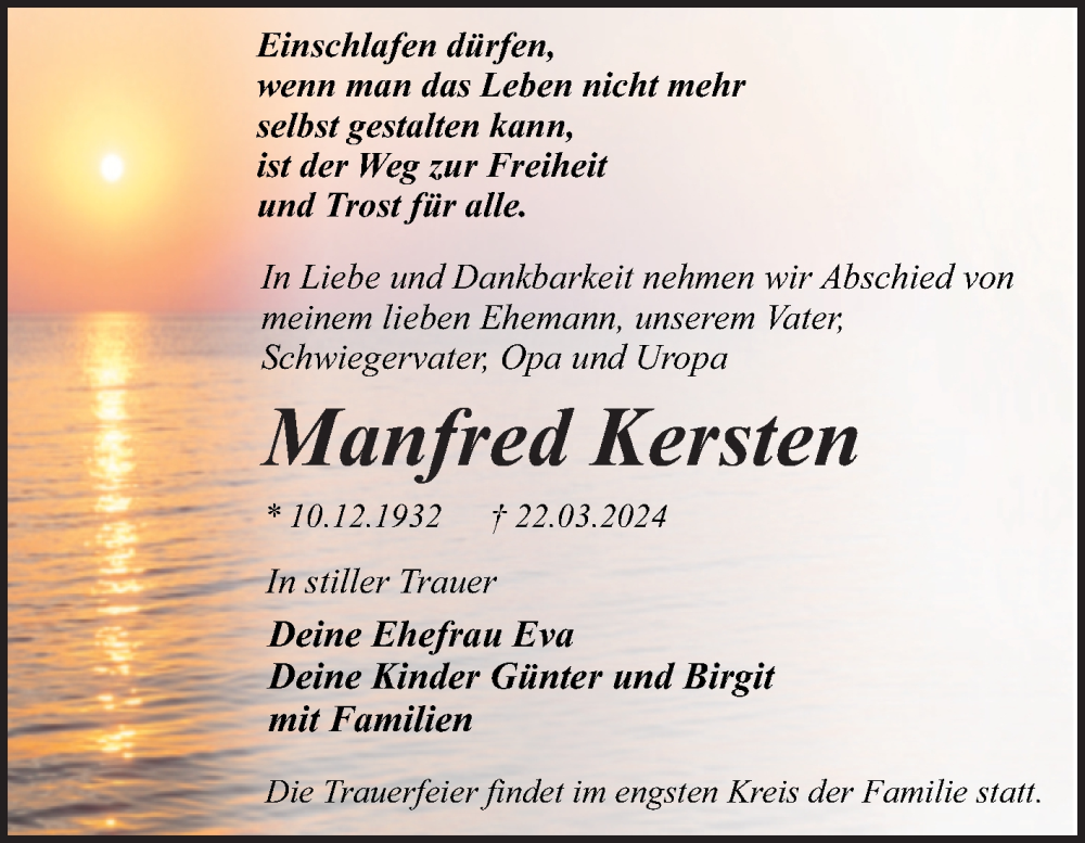Traueranzeigen von Manfred Kersten | www.abschied-nehmen.de
