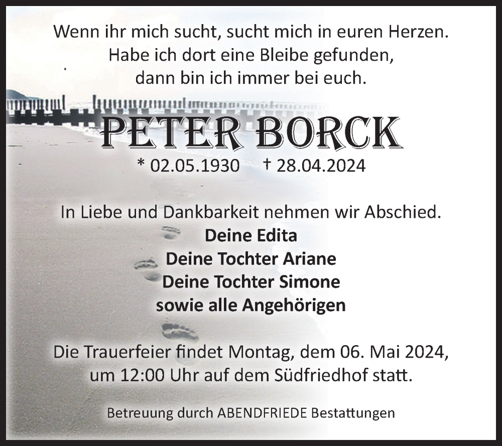 Traueranzeigen von Peter Borck | www.abschied-nehmen.de