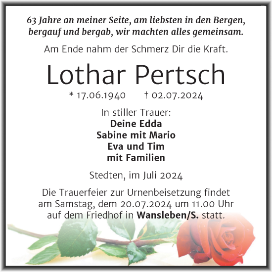 Traueranzeigen von Lothar Pertsch | www.abschied-nehmen.de