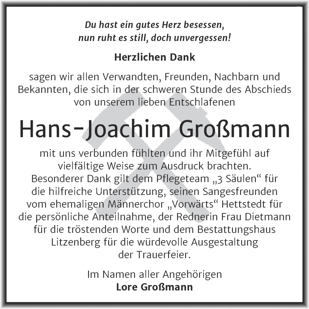 Traueranzeigen von Hans-Joachim Großmann | www.abschied-nehmen.de