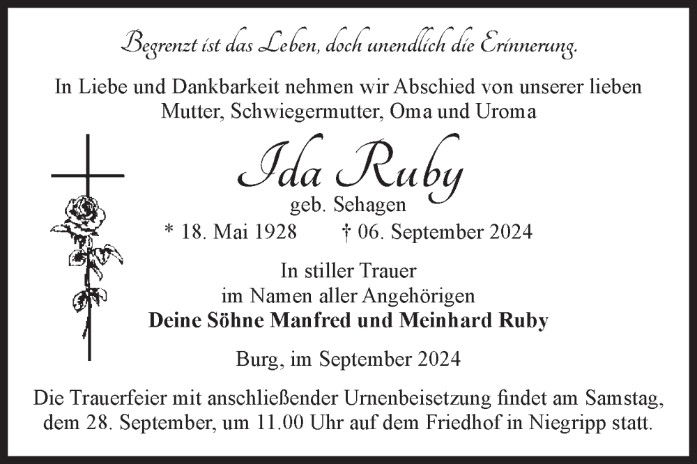 Traueranzeigen von Ida Ruby | www.abschied-nehmen.de