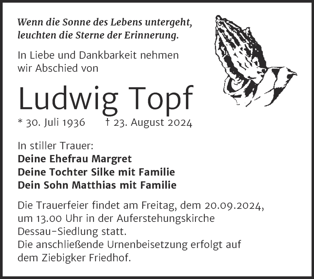 Traueranzeigen von Ludwig Topf | www.abschied-nehmen.de