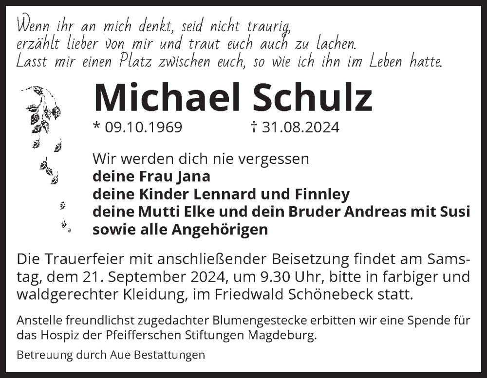 Traueranzeigen von Michael Schulz | www.abschied-nehmen.de