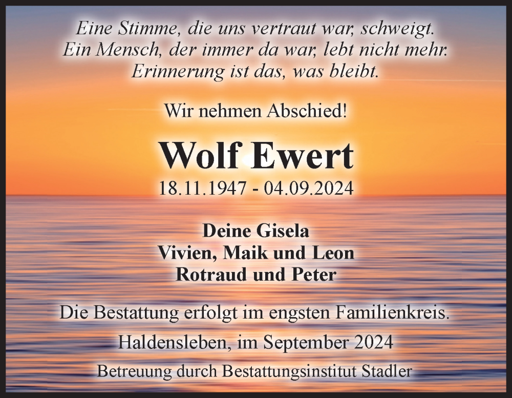Traueranzeigen von Wolf Ewert | www.abschied-nehmen.de