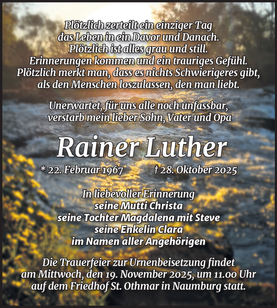 Traueranzeigen von Rainer Luther | www.abschied-nehmen.de