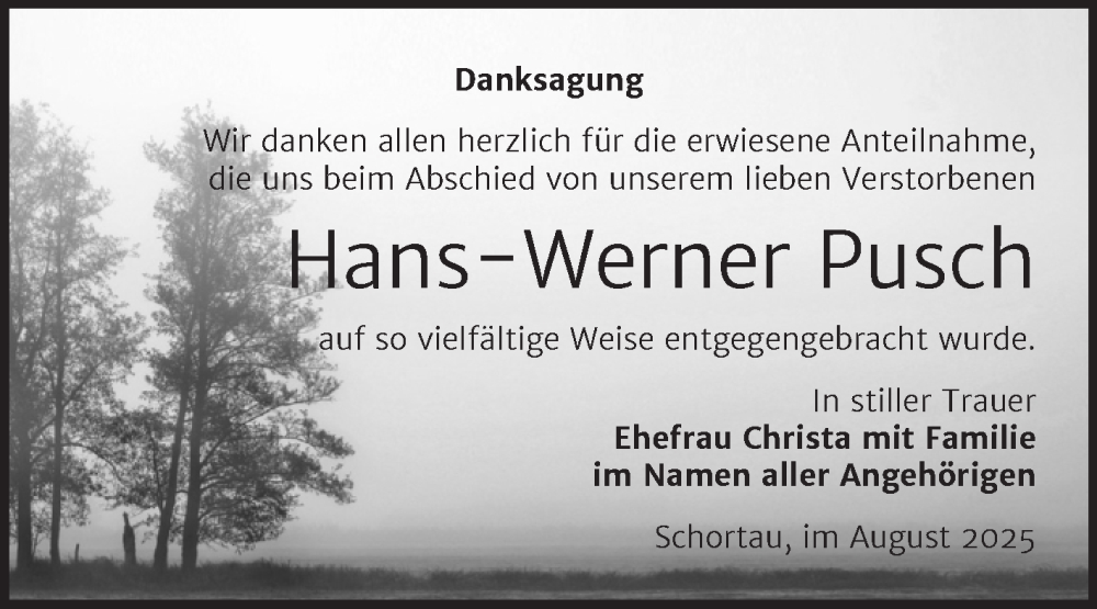 Traueranzeigen von Hans-Werner Pusch | www.abschied-nehmen.de